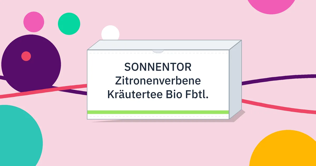 Symbolbild: Packung mit der Aufschrift SONNENTOR Zitronenverbene Kräutertee Bio Fbtl. (PZN 18903955) – Verfügbarkeit und Bezug in Apotheken in Frankfurt am Main