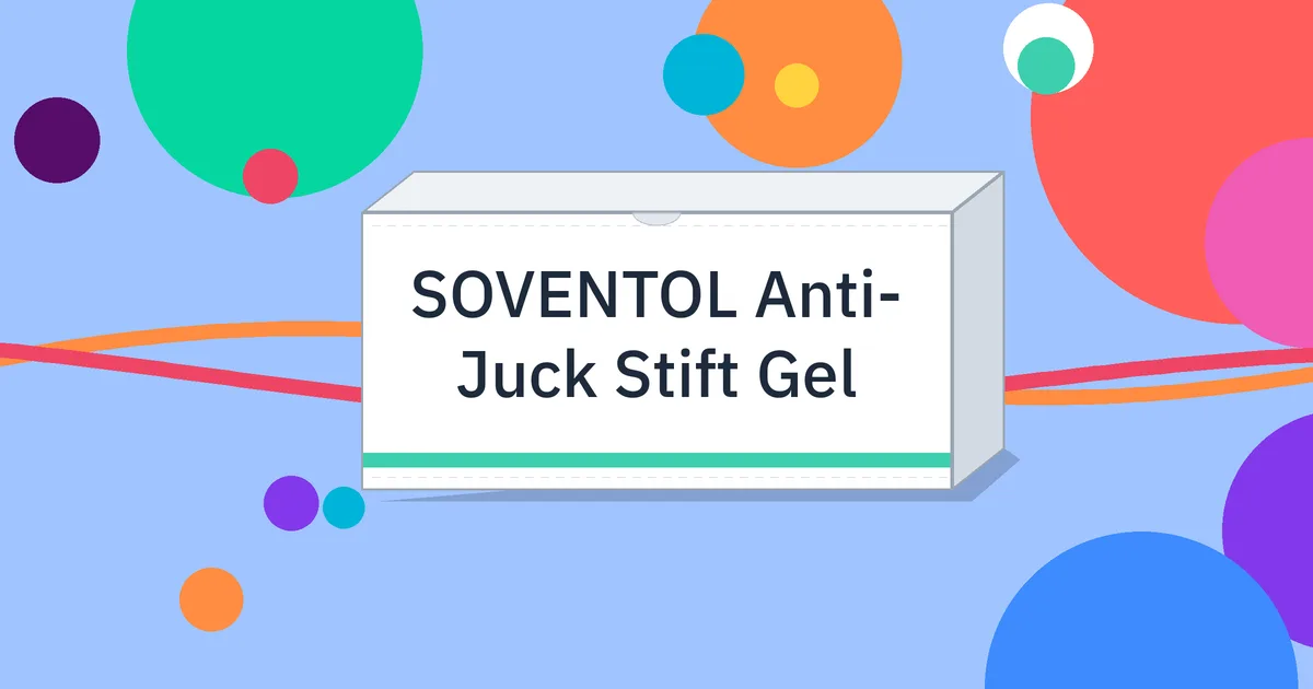 Symbolbild: Packung mit der Aufschrift SOVENTOL Anti-Juck Stift Gel (PZN 14287904) – Verfügbarkeit und Bezug in Apotheken in Frankfurt am Main