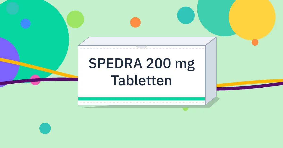 Symbolbild: Packung mit der Aufschrift SPEDRA 200 mg Tabletten (PZN 17971363) – Verfügbarkeit und Bezug in Apotheken in Frankfurt am Main