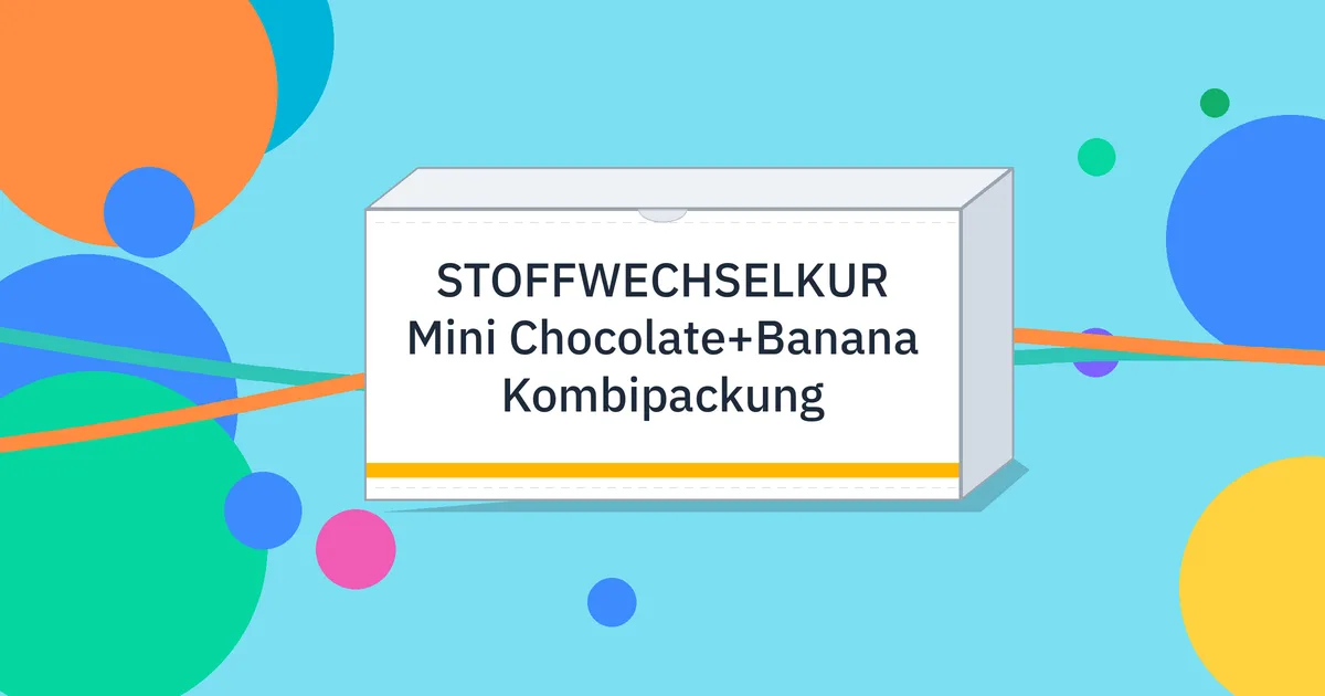 Symbolbild: Packung mit der Aufschrift STOFFWECHSELKUR Mini Chocolate+Banana Kombipackung (PZN 14044751) – Verfügbarkeit und Bezug in Apotheken in Frankfurt am Main