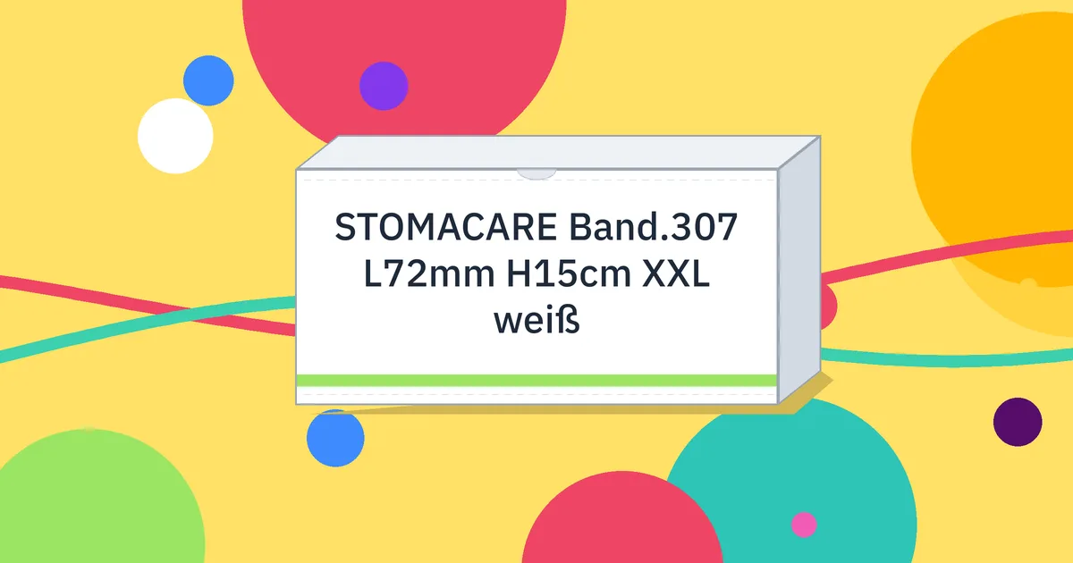 Symbolbild: Packung mit der Aufschrift STOMACARE Band.307 L72mm H15cm XXL weiß (PZN 07663554) – Verfügbarkeit und Bezug in Apotheken in Frankfurt am Main