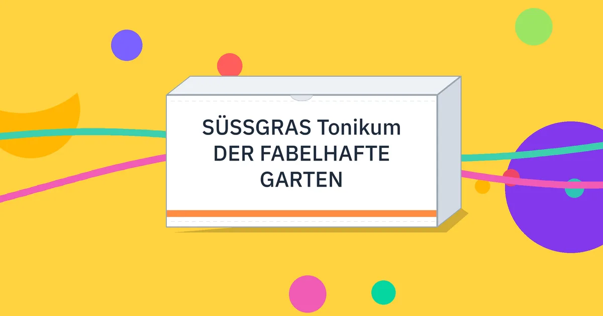 Symbolbild: Packung mit der Aufschrift SÜSSGRAS Tonikum DER FABELHAFTE GARTEN (PZN 18064199) – Verfügbarkeit und Bezug in Apotheken in Frankfurt am Main