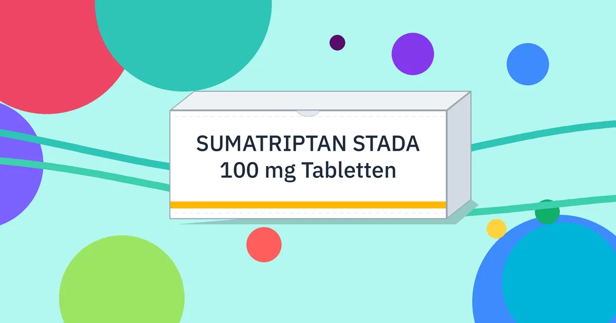 Symbolbild: Packung mit der Aufschrift SUMATRIPTAN STADA 100 mg Tabletten (PZN 17825420) – Verfügbarkeit und Bezug in Apotheken in Frankfurt am Main