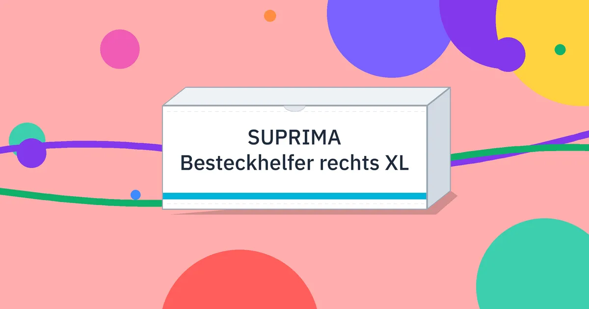 Symbolbild: Packung mit der Aufschrift SUPRIMA Besteckhelfer rechts XL (PZN 20274159) – Verfügbarkeit und Bezug in Apotheken in Frankfurt am Main