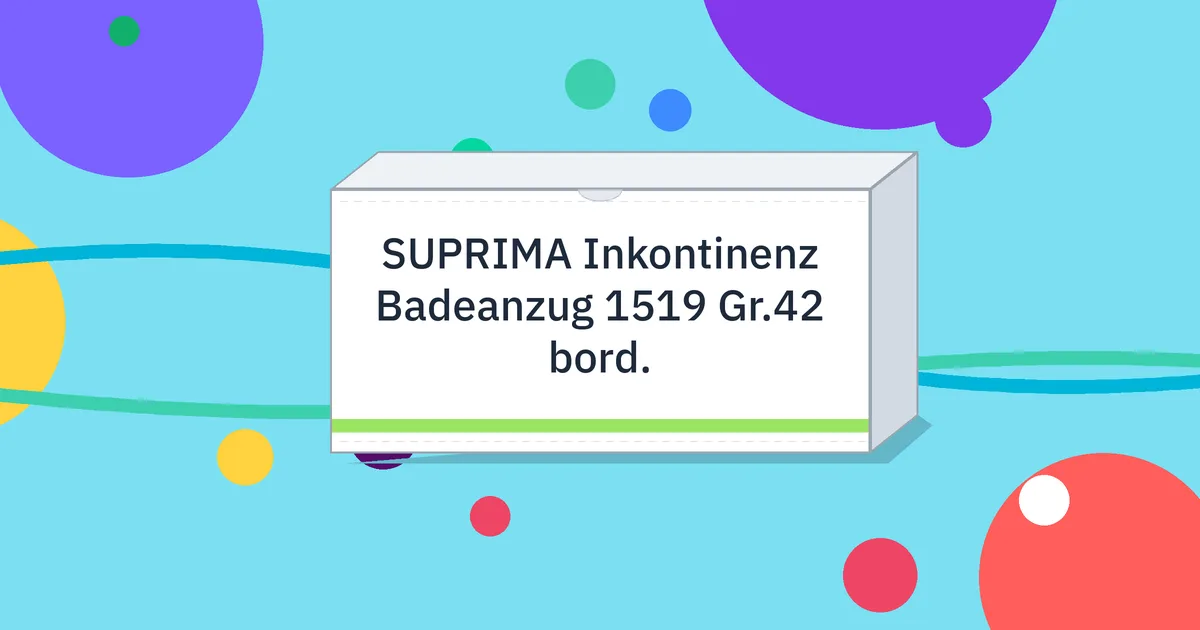 Symbolbild: Packung mit der Aufschrift SUPRIMA Inkontinenz Badeanzug 1519 Gr.42 bord. (PZN 04376558) – Verfügbarkeit und Bezug in Apotheken in Frankfurt am Main