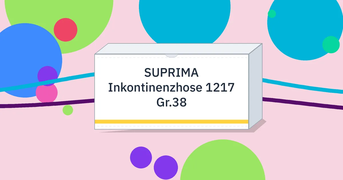 Symbolbild: Packung mit der Aufschrift SUPRIMA Inkontinenzhose 1217 Gr.38 (PZN 03719884) – Verfügbarkeit und Bezug in Apotheken in Frankfurt am Main