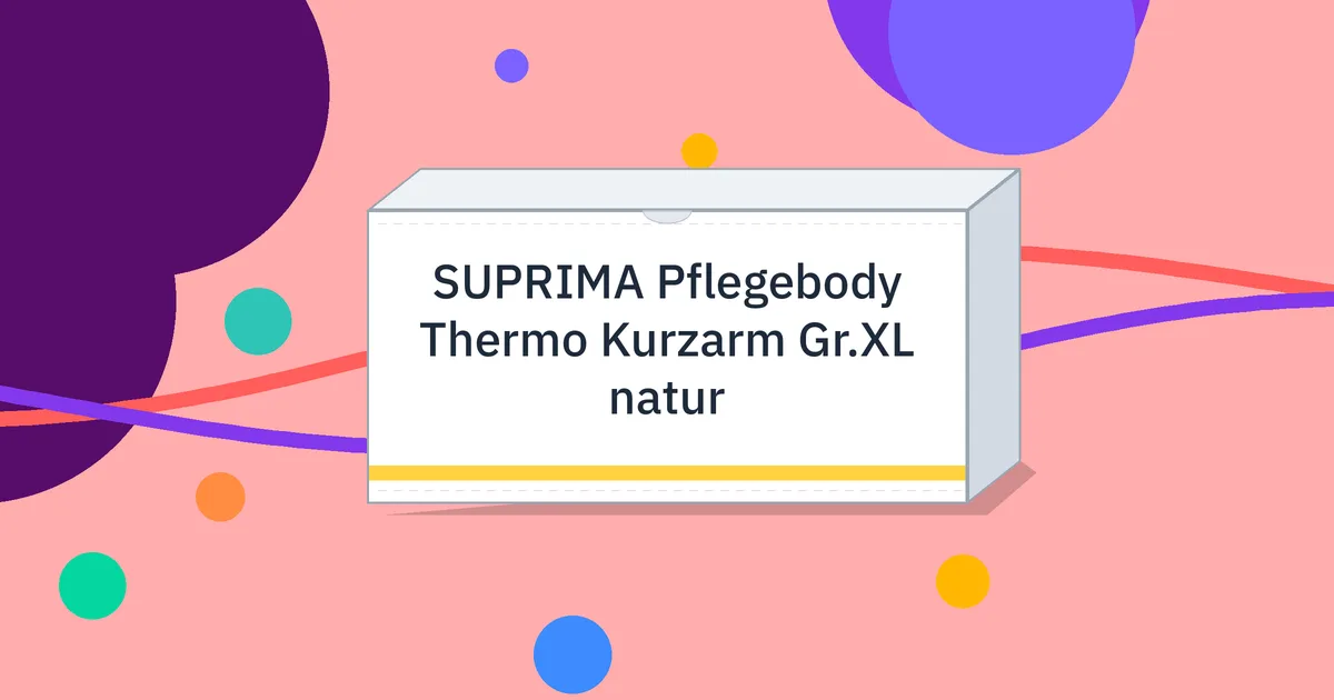 Symbolbild: Packung mit der Aufschrift SUPRIMA Pflegebody Thermo Kurzarm Gr.XL natur (PZN 13058840) – Verfügbarkeit und Bezug in Apotheken in Frankfurt am Main