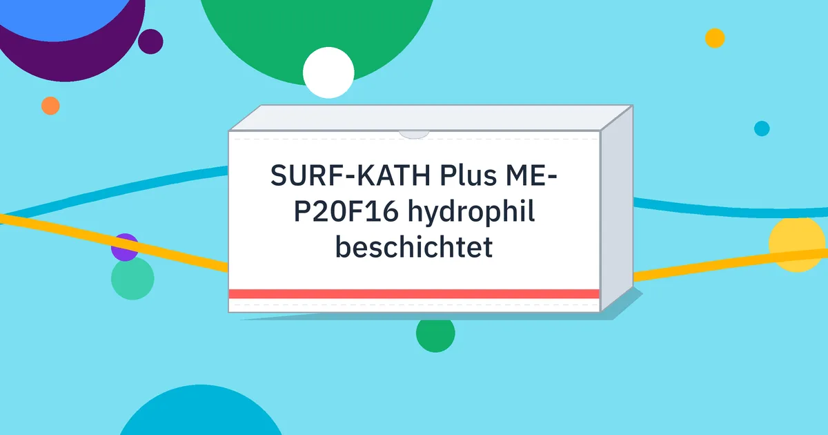 Symbolbild: Packung mit der Aufschrift SURF-KATH Plus ME-P20F16 hydrophil beschichtet (PZN 07010591) – Verfügbarkeit und Bezug in Apotheken in Frankfurt am Main