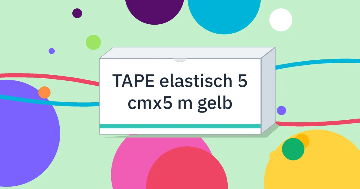 Symbolbild: Packung mit der Aufschrift TAPE elastisch 5 cmx5 m gelb (PZN 11286146) – Verfügbarkeit und Bezug in Apotheken in Frankfurt am Main