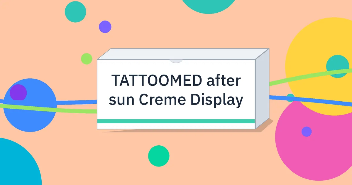 Symbolbild: Packung mit der Aufschrift TATTOOMED after sun Creme Display (PZN 19290704) – Verfügbarkeit und Bezug in Apotheken in Frankfurt am Main