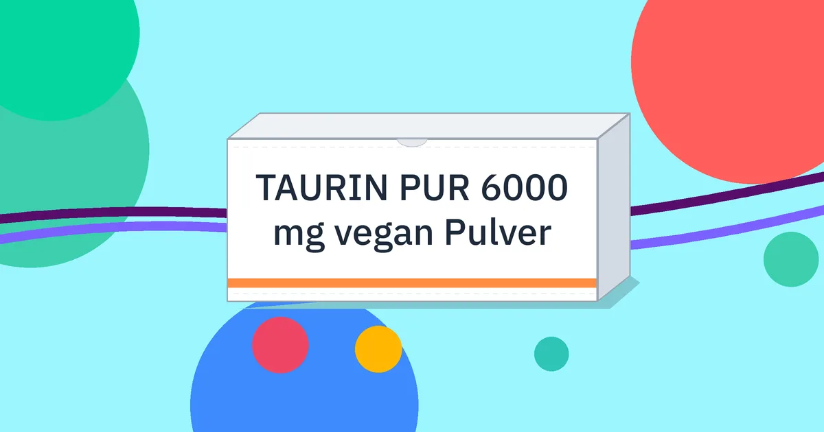 Symbolbild: Packung mit der Aufschrift TAURIN PUR 6000 mg vegan Pulver (PZN 18850325) – Verfügbarkeit und Bezug in Apotheken in Frankfurt am Main