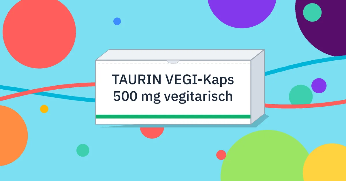 Symbolbild: Packung mit der Aufschrift TAURIN VEGI-Kaps 500 mg vegitarisch (PZN 02465246) – Verfügbarkeit und Bezug in Apotheken in Frankfurt am Main