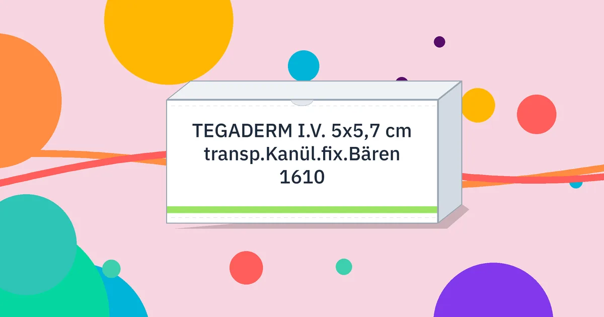 Symbolbild: Packung mit der Aufschrift TEGADERM I.V. 5x5,7 cm transp.Kanül.fix.Bären 1610 (PZN 11114712) – Verfügbarkeit und Bezug in Apotheken in Frankfurt am Main