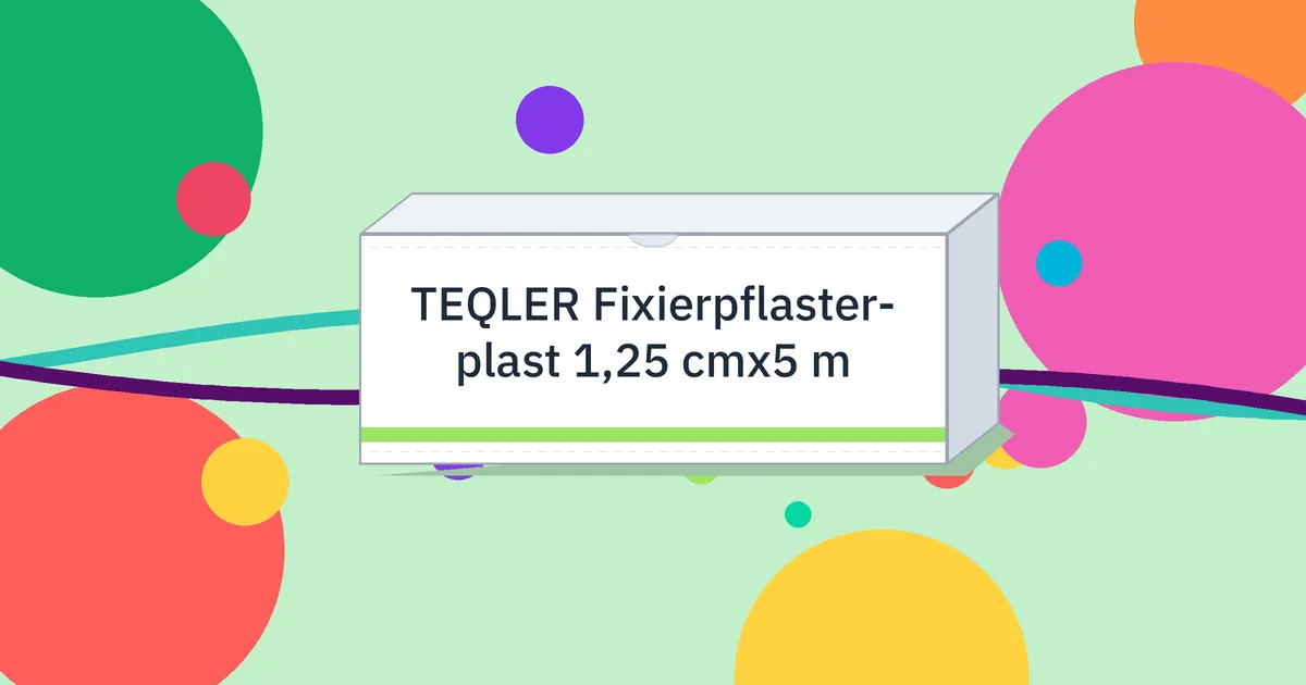 Symbolbild: Packung mit der Aufschrift TEQLER Fixierpflaster-plast 1,25 cmx5 m (PZN 18882710) – Verfügbarkeit und Bezug in Apotheken in Frankfurt am Main