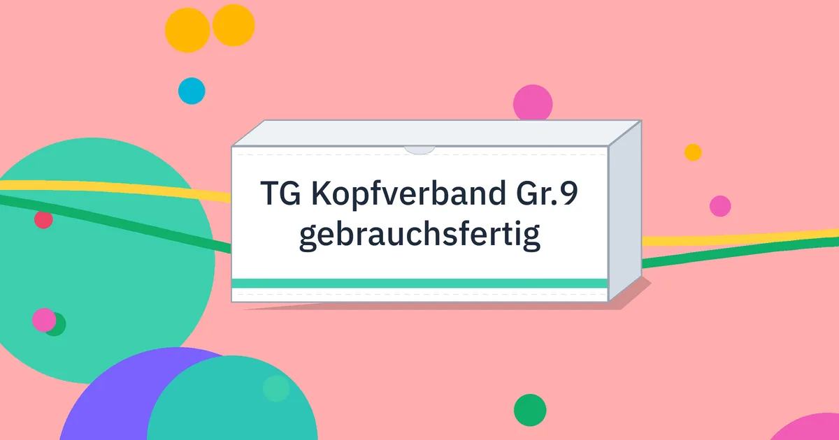Symbolbild: Packung mit der Aufschrift TG Kopfverband Gr.9 gebrauchsfertig (PZN 12775031) – Verfügbarkeit und Bezug in Apotheken in Frankfurt am Main