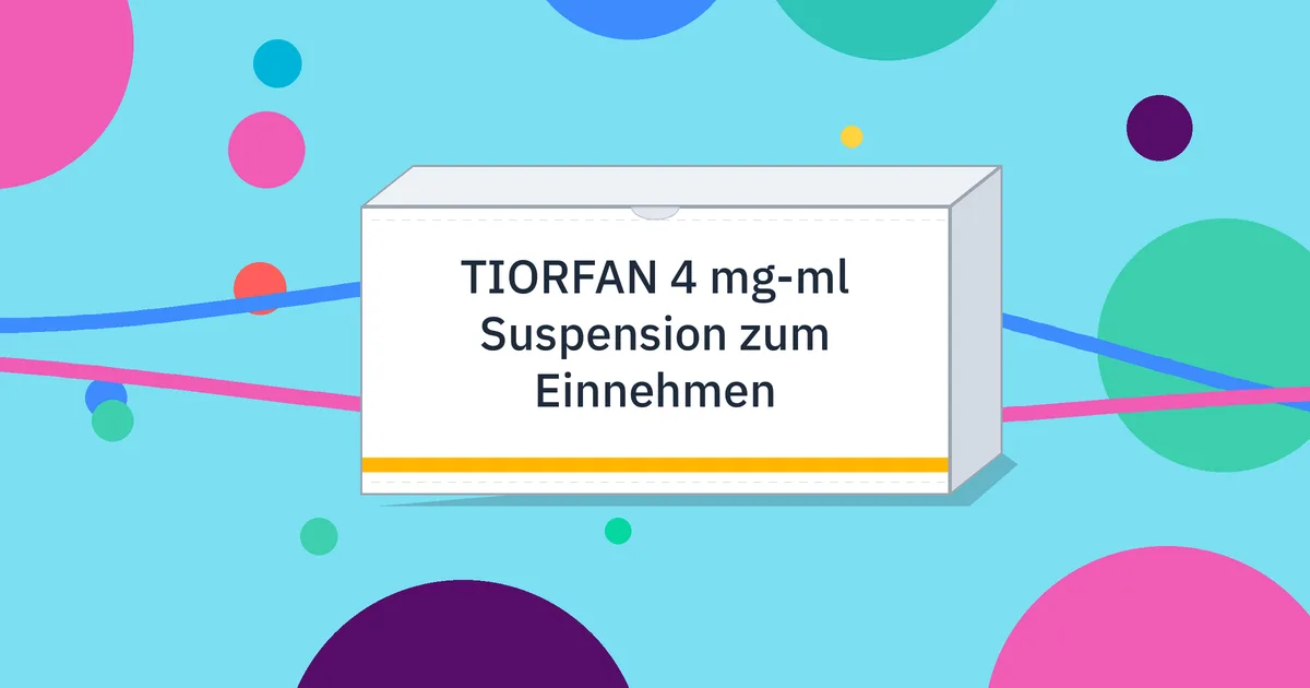 Symbolbild: Packung mit der Aufschrift TIORFAN 4 mg-ml Suspension zum Einnehmen (PZN 19819659) – Verfügbarkeit und Bezug in Apotheken in Frankfurt am Main