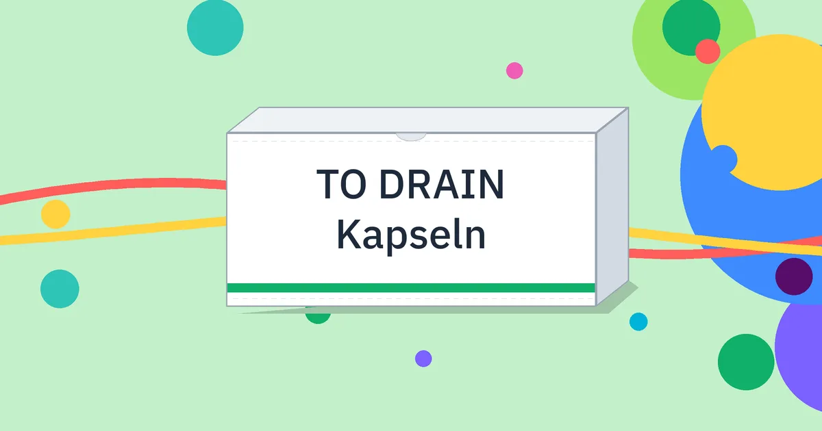 Symbolbild: Packung mit der Aufschrift TO DRAIN Kapseln (PZN 06733614) – Verfügbarkeit und Bezug in Apotheken in Frankfurt am Main