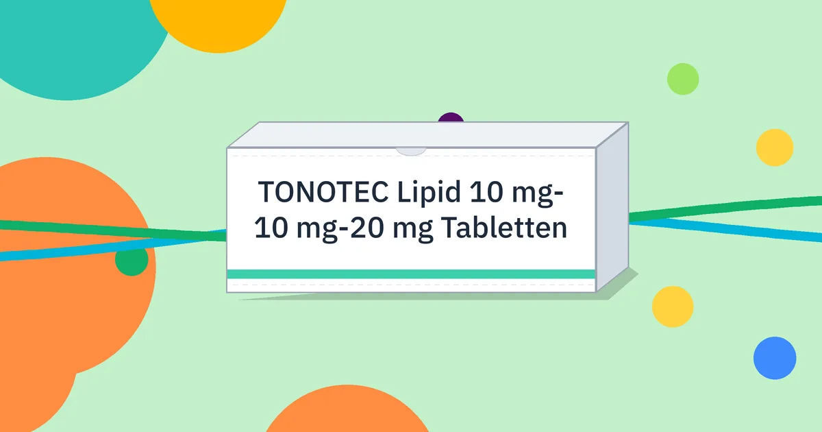 Symbolbild: Packung mit der Aufschrift TONOTEC Lipid 10 mg-10 mg-20 mg Tabletten (PZN 16926685) – Verfügbarkeit und Bezug in Apotheken in Frankfurt am Main