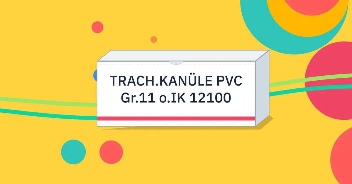 Symbolbild: Packung mit der Aufschrift TRACH.KANÜLE PVC Gr.11 o.IK 12100 (PZN 04798319) – Verfügbarkeit und Bezug in Apotheken in Frankfurt am Main