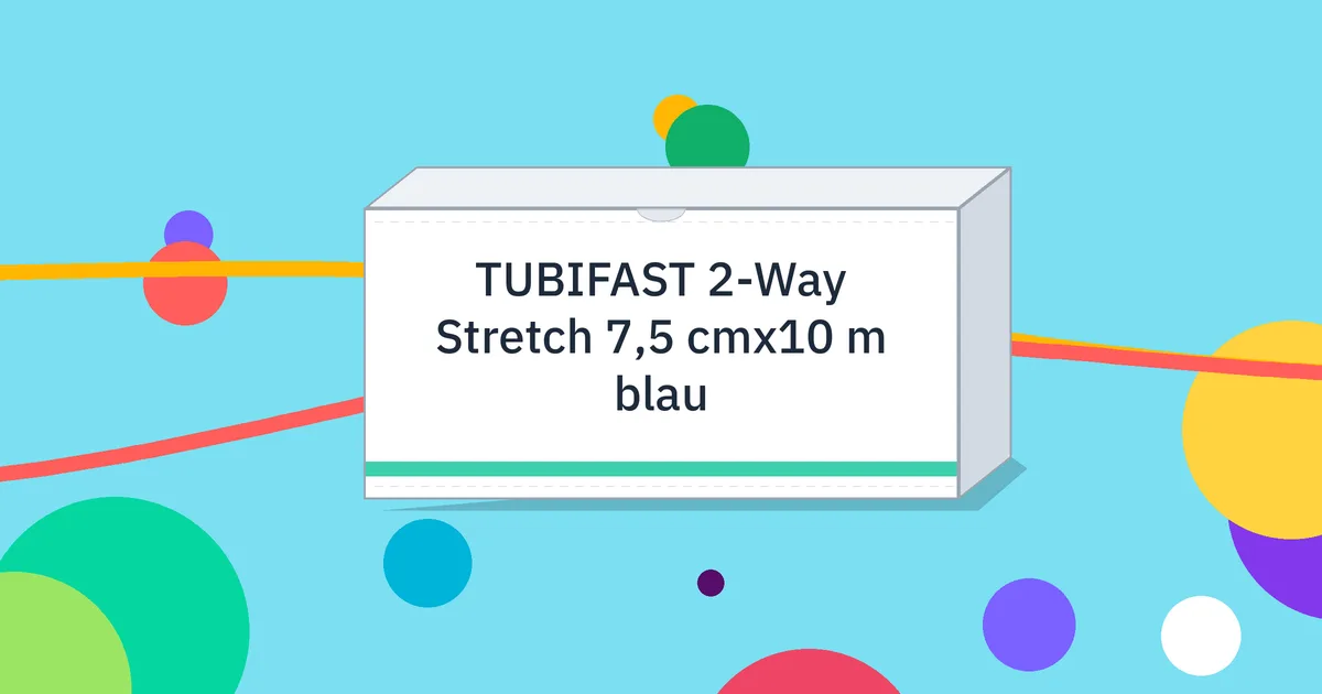 Symbolbild: Packung mit der Aufschrift TUBIFAST 2-Way Stretch 7,5 cmx10 m blau (PZN 20139295) – Verfügbarkeit und Bezug in Apotheken in Frankfurt am Main