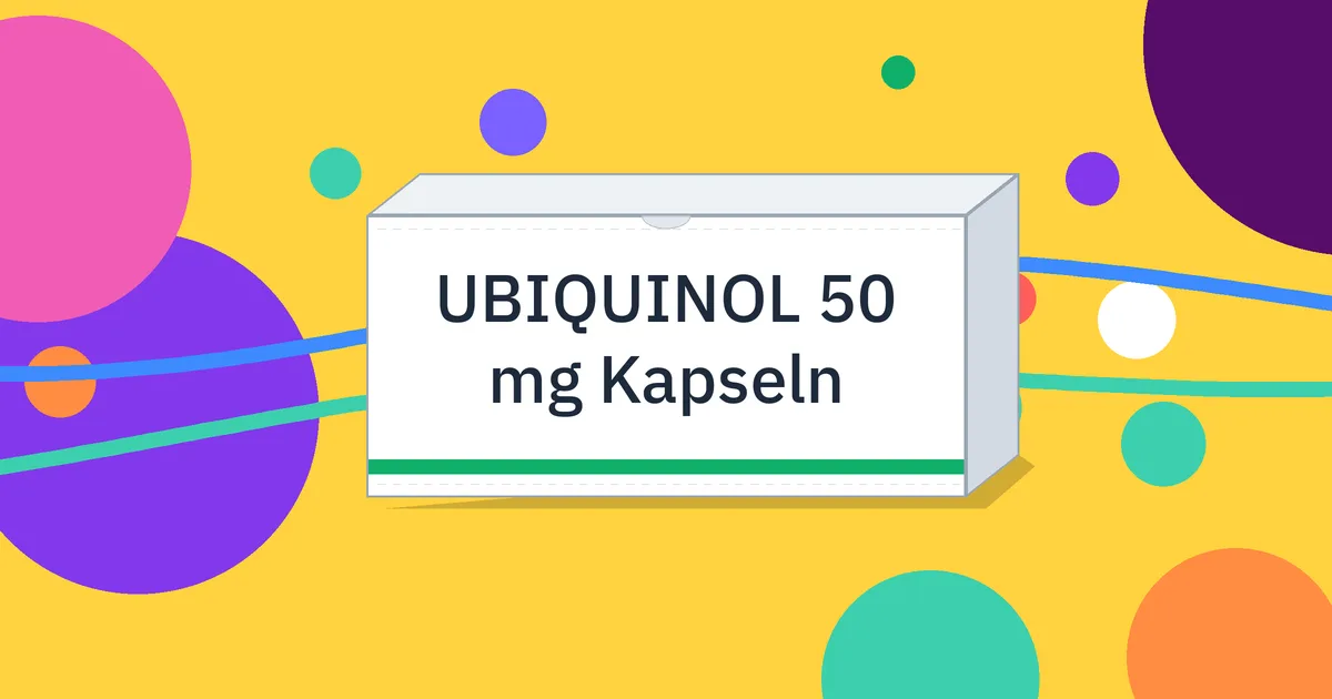 Symbolbild: Packung mit der Aufschrift UBIQUINOL 50 mg Kapseln (PZN 19553322) – Verfügbarkeit und Bezug in Apotheken in Frankfurt am Main