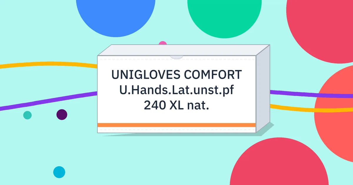 Symbolbild: Packung mit der Aufschrift UNIGLOVES COMFORT U.Hands.Lat.unst.pf 240 XL nat. (PZN 18100713) – Verfügbarkeit und Bezug in Apotheken in Frankfurt am Main