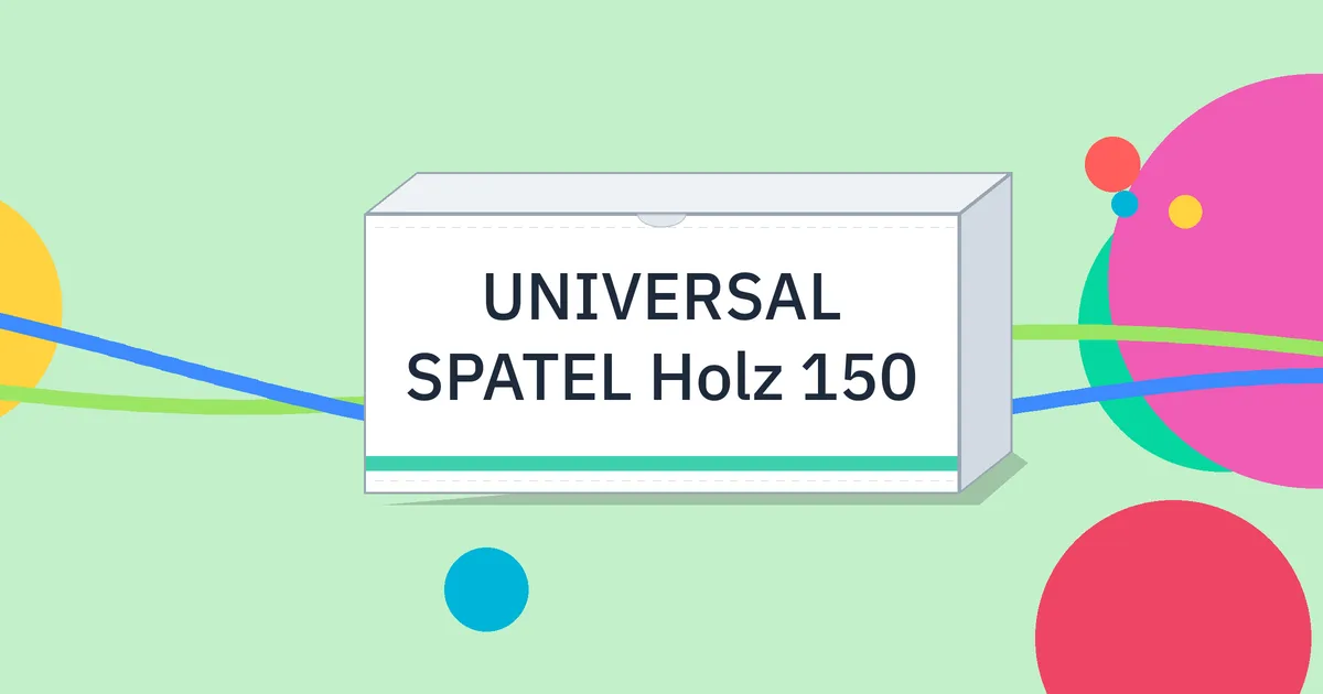 Symbolbild: Packung mit der Aufschrift UNIVERSAL SPATEL Holz 150 (PZN 15579371) – Verfügbarkeit und Bezug in Apotheken in Frankfurt am Main