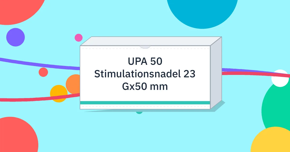 Symbolbild: Packung mit der Aufschrift UPA 50 Stimulationsnadel 23 Gx50 mm (PZN 19439879) – Verfügbarkeit und Bezug in Apotheken in Frankfurt am Main