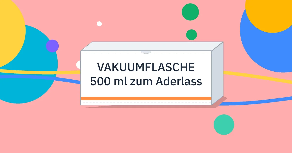 Symbolbild: Packung mit der Aufschrift VAKUUMFLASCHE 500 ml zum Aderlass (PZN 18605732) – Verfügbarkeit und Bezug in Apotheken in Frankfurt am Main