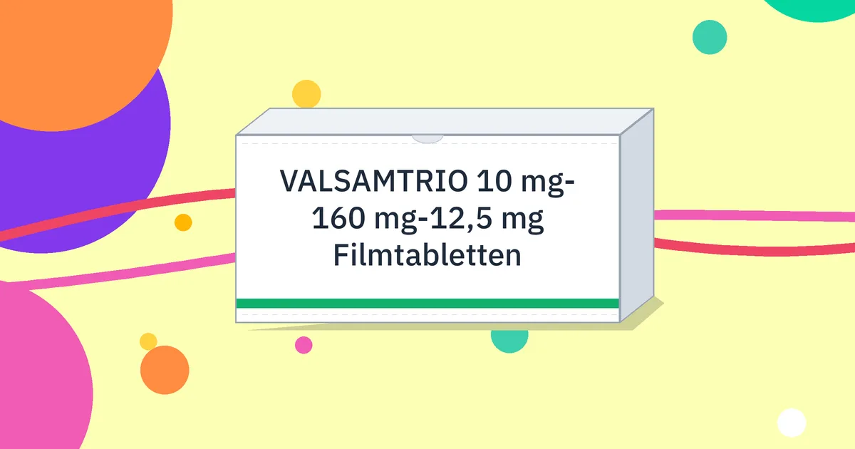 Symbolbild: Packung mit der Aufschrift VALSAMTRIO 10 mg-160 mg-12,5 mg Filmtabletten (PZN 15865272) – Verfügbarkeit und Bezug in Apotheken in Frankfurt am Main