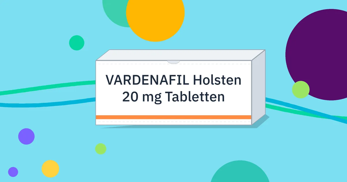 Symbolbild: Packung mit der Aufschrift VARDENAFIL Holsten 20 mg Tabletten (PZN 15319026) – Verfügbarkeit und Bezug in Apotheken in Frankfurt am Main
