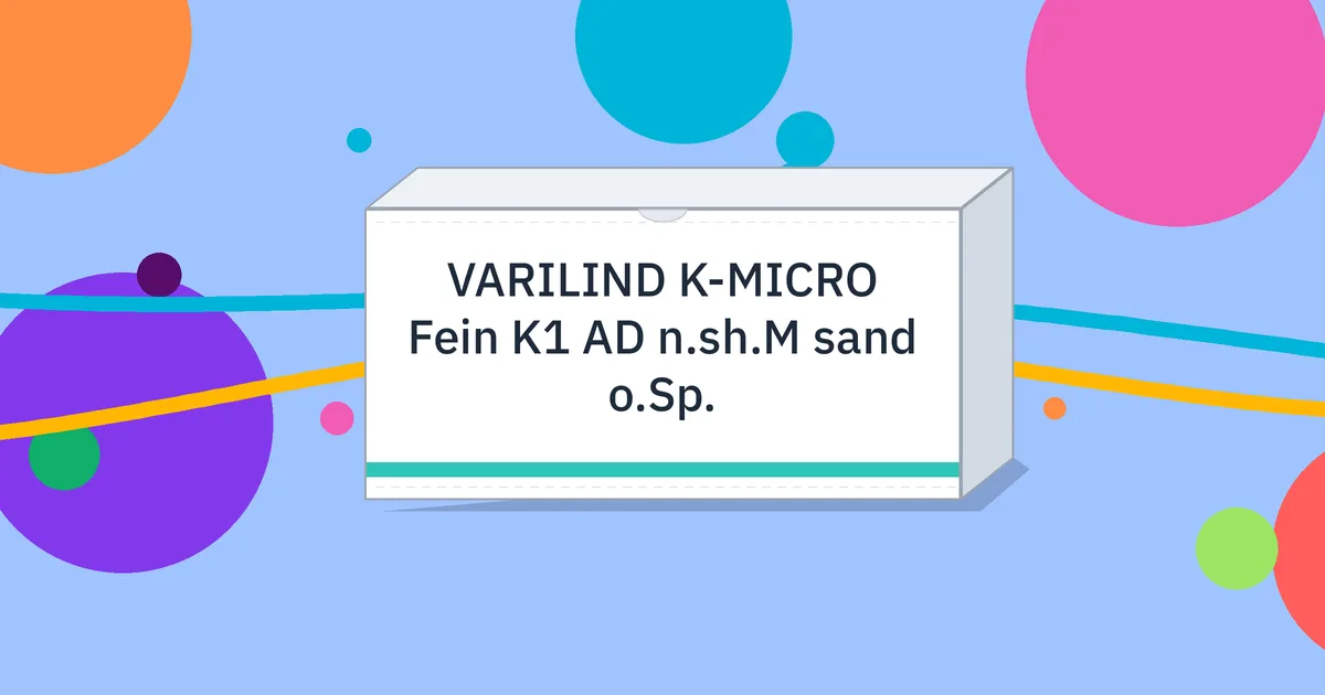 Symbolbild: Packung mit der Aufschrift VARILIND K-MICRO Fein K1 AD n.sh.M sand o.Sp. (PZN 20557153) – Verfügbarkeit und Bezug in Apotheken in Frankfurt am Main