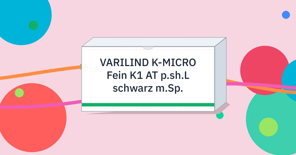 Symbolbild: Packung mit der Aufschrift VARILIND K-MICRO Fein K1 AT p.sh.L schwarz m.Sp. (PZN 20552463) – Verfügbarkeit und Bezug in Apotheken in Frankfurt am Main