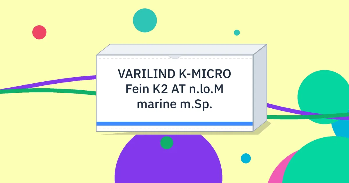 Symbolbild: Packung mit der Aufschrift VARILIND K-MICRO Fein K2 AT n.lo.M marine m.Sp. (PZN 20553362) – Verfügbarkeit und Bezug in Apotheken in Frankfurt am Main