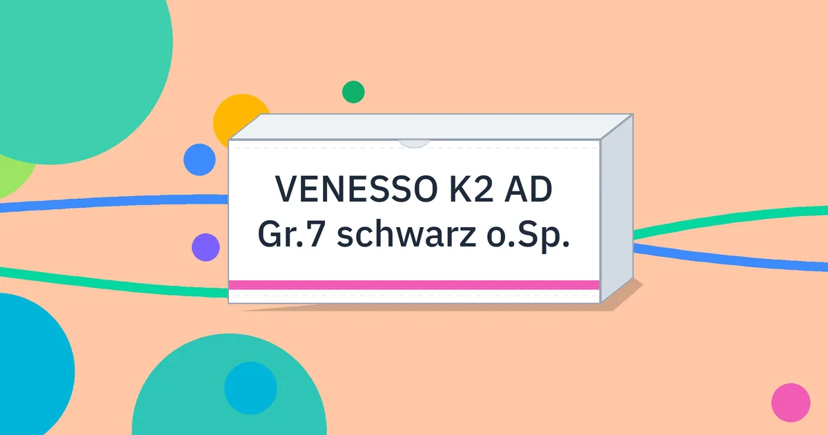 Symbolbild: Packung mit der Aufschrift VENESSO K2 AD Gr.7 schwarz o.Sp. (PZN 03260285) – Verfügbarkeit und Bezug in Apotheken in Frankfurt am Main