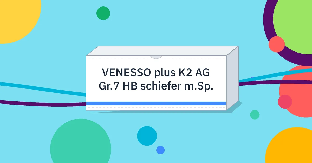 Symbolbild: Packung mit der Aufschrift VENESSO plus K2 AG Gr.7 HB schiefer m.Sp. (PZN 03293480) – Verfügbarkeit und Bezug in Apotheken in Frankfurt am Main