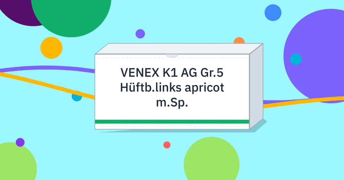 Symbolbild: Packung mit der Aufschrift VENEX K1 AG Gr.5 Hüftb.links apricot m.Sp. (PZN 03200030) – Verfügbarkeit und Bezug in Apotheken in Frankfurt am Main