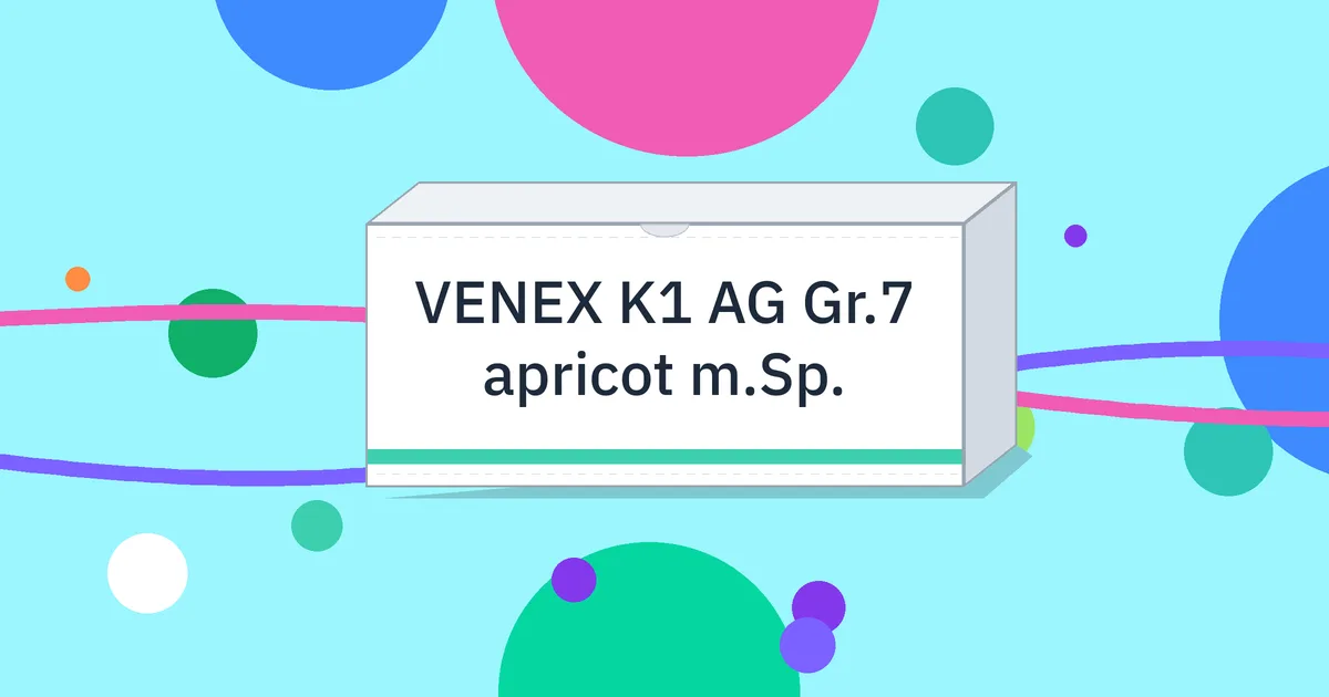 Symbolbild: Packung mit der Aufschrift VENEX K1 AG Gr.7 apricot m.Sp. (PZN 03187217) – Verfügbarkeit und Bezug in Apotheken in Frankfurt am Main
