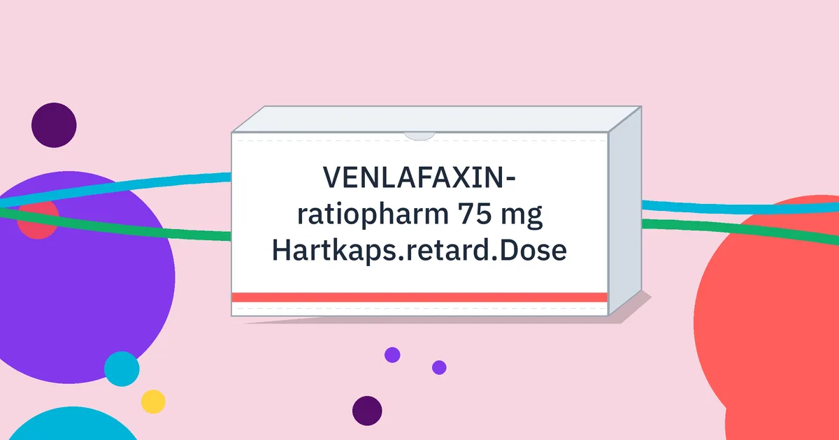 Symbolbild: Packung mit der Aufschrift VENLAFAXIN-ratiopharm 75 mg Hartkaps.retard.Dose (PZN 19632441) – Verfügbarkeit und Bezug in Apotheken in Frankfurt am Main