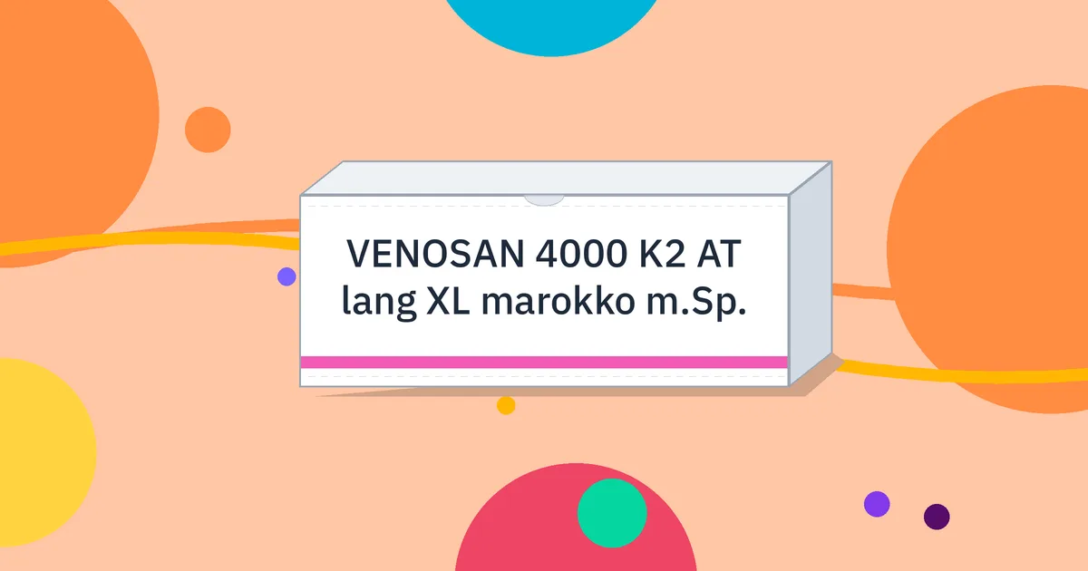 Symbolbild: Packung mit der Aufschrift VENOSAN 4000 K2 AT lang XL marokko m.Sp. (PZN 14425915) – Verfügbarkeit und Bezug in Apotheken in Frankfurt am Main