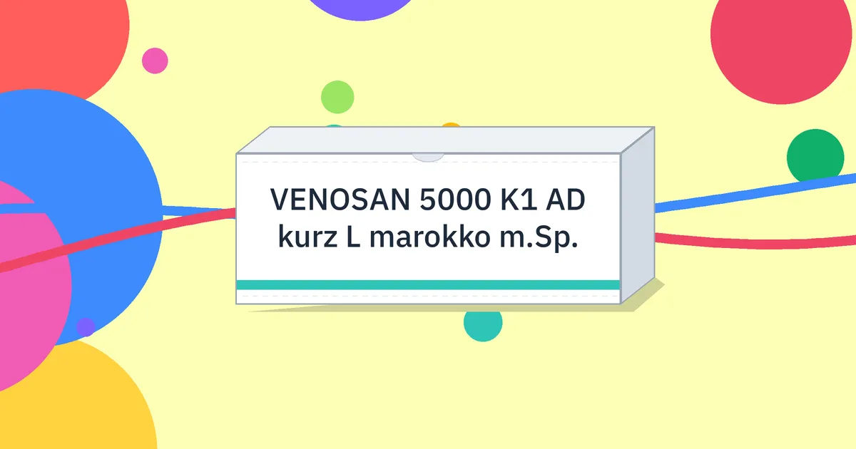 Symbolbild: Packung mit der Aufschrift VENOSAN 5000 K1 AD kurz L marokko m.Sp. (PZN 14431011) – Verfügbarkeit und Bezug in Apotheken in Frankfurt am Main
