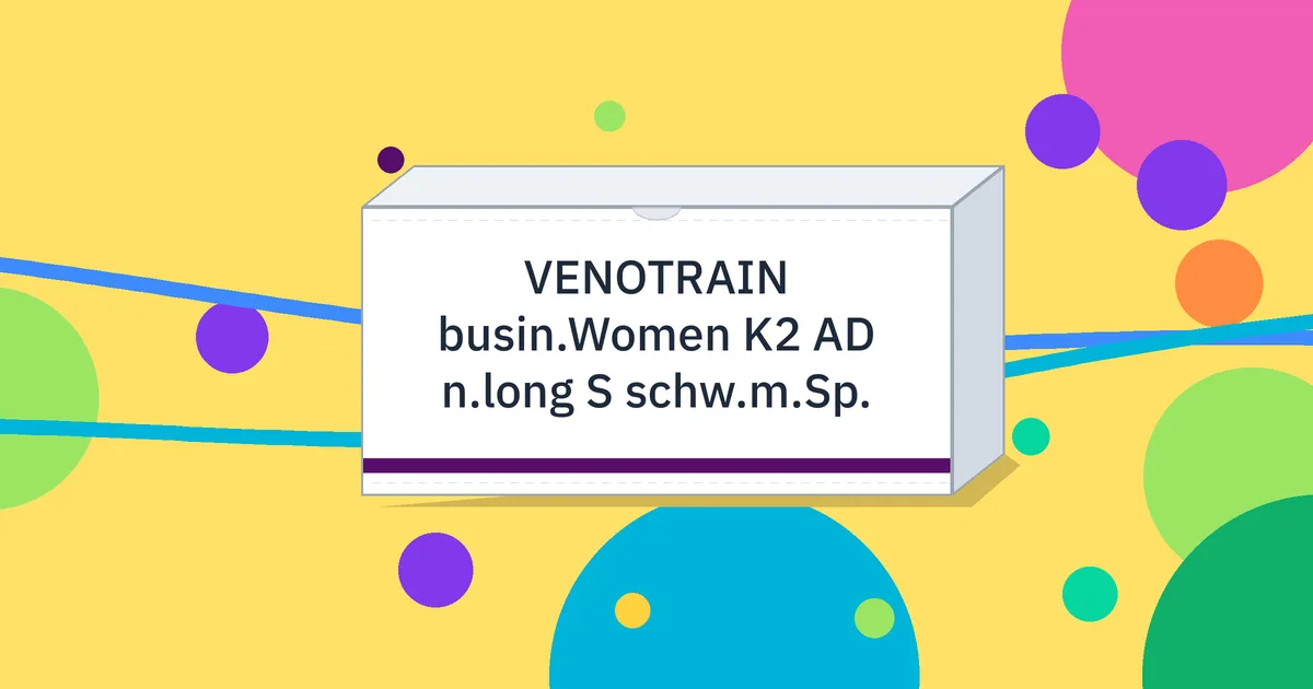 Symbolbild: Packung mit der Aufschrift VENOTRAIN busin.Women K2 AD n.long S schw.m.Sp. (PZN 10196286) – Verfügbarkeit und Bezug in Apotheken in Frankfurt am Main