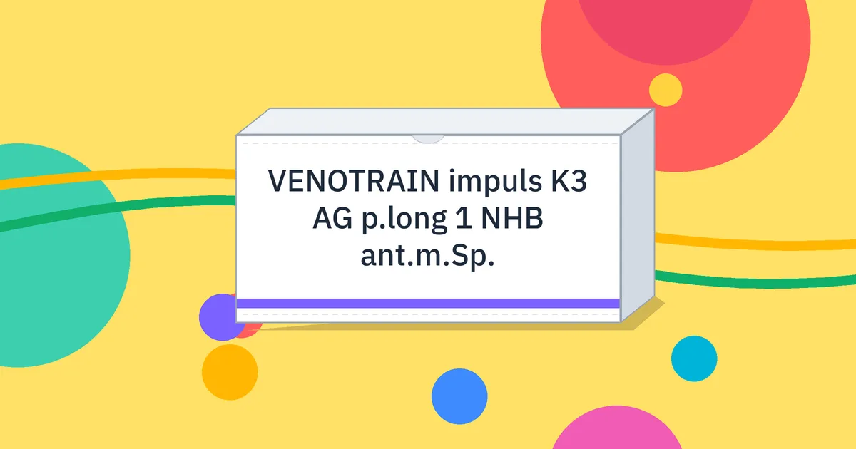 Symbolbild: Packung mit der Aufschrift VENOTRAIN impuls K3 AG p.long 1 NHB ant.m.Sp. (PZN 15216036) – Verfügbarkeit und Bezug in Apotheken in Frankfurt am Main