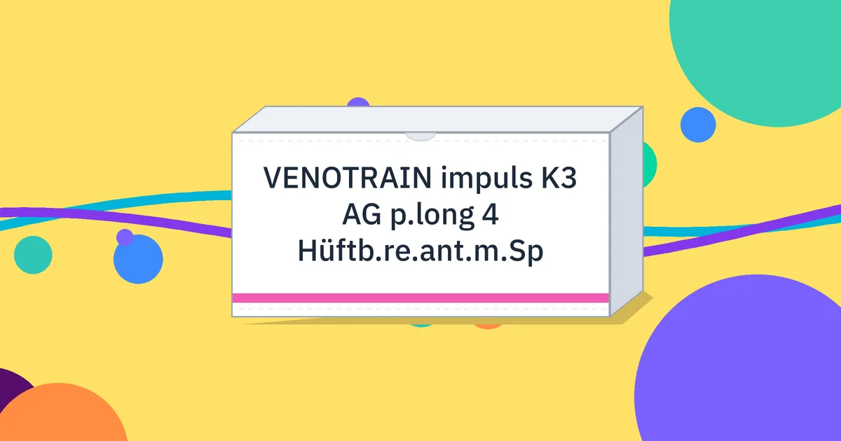 Symbolbild: Packung mit der Aufschrift VENOTRAIN impuls K3 AG p.long 4 Hüftb.re.ant.m.Sp (PZN 15218354) – Verfügbarkeit und Bezug in Apotheken in Frankfurt am Main