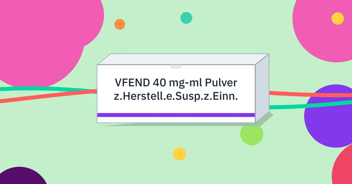 Symbolbild: Packung mit der Aufschrift VFEND 40 mg-ml Pulver z.Herstell.e.Susp.z.Einn. (PZN 10302759) – Verfügbarkeit und Bezug in Apotheken in Frankfurt am Main