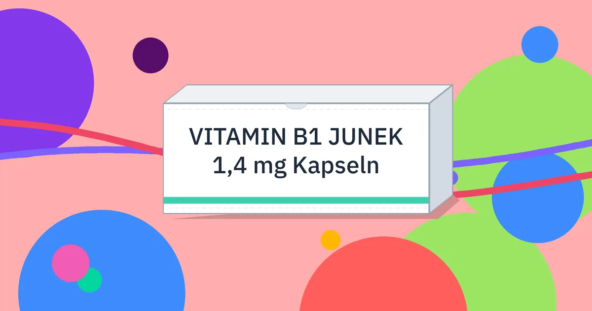 Symbolbild: Packung mit der Aufschrift VITAMIN B1 JUNEK 1,4 mg Kapseln (PZN 10051441) – Verfügbarkeit und Bezug in Apotheken in Frankfurt am Main