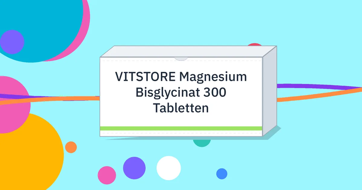 Symbolbild: Packung mit der Aufschrift VITSTORE Magnesium Bisglycinat 300 Tabletten (PZN 19074113) – Verfügbarkeit und Bezug in Apotheken in Frankfurt am Main