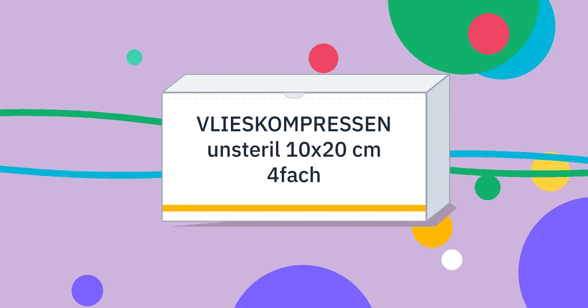 Symbolbild: Packung mit der Aufschrift VLIESKOMPRESSEN unsteril 10x20 cm 4fach (PZN 00080393) – Verfügbarkeit und Bezug in Apotheken in Frankfurt am Main