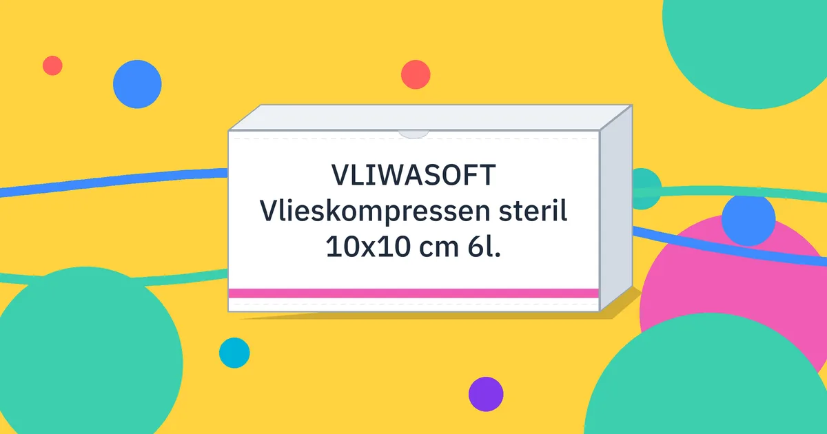 Symbolbild: Packung mit der Aufschrift VLIWASOFT Vlieskompressen steril 10x10 cm 6l. (PZN 19704318) – Verfügbarkeit und Bezug in Apotheken in Frankfurt am Main