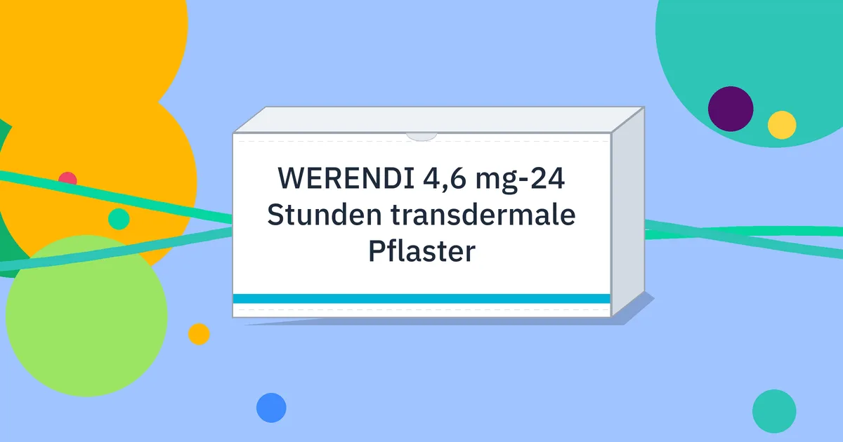 Symbolbild: Packung mit der Aufschrift WERENDI 4,6 mg-24 Stunden transdermale Pflaster (PZN 19379120) – Verfügbarkeit und Bezug in Apotheken in Frankfurt am Main